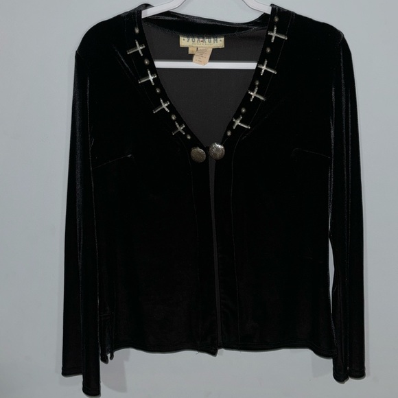 Double D Ranch | Tops | Yoakum Double D Ranch Black Velvet Cardigan ...